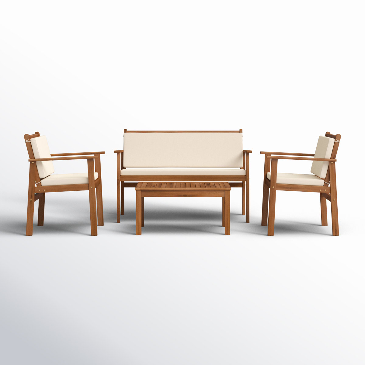 Beachcrest Home™ Kovach 4 Pieces Outdoor Acacia Wood Conversation Sets with Cushions,Patio ...